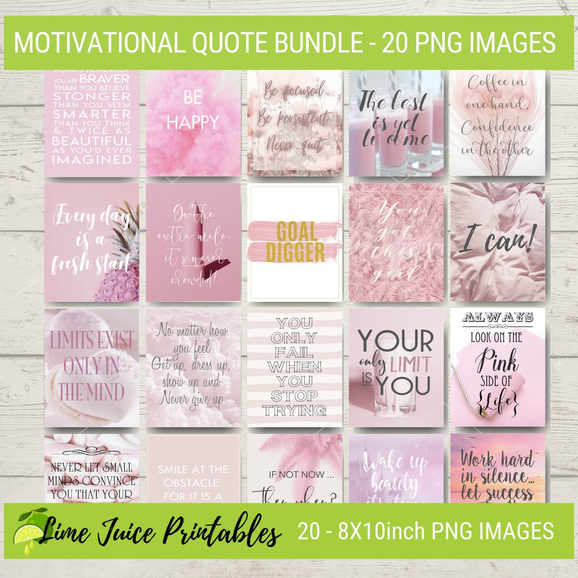Motivational-inspirational Quotes Pink Bundle 20 Printables Wall Art ...
