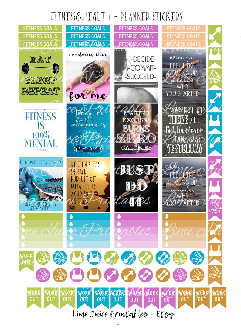 FITNESS-WORKOUT Stickers Printable Planner Stickers Planner | Etsy