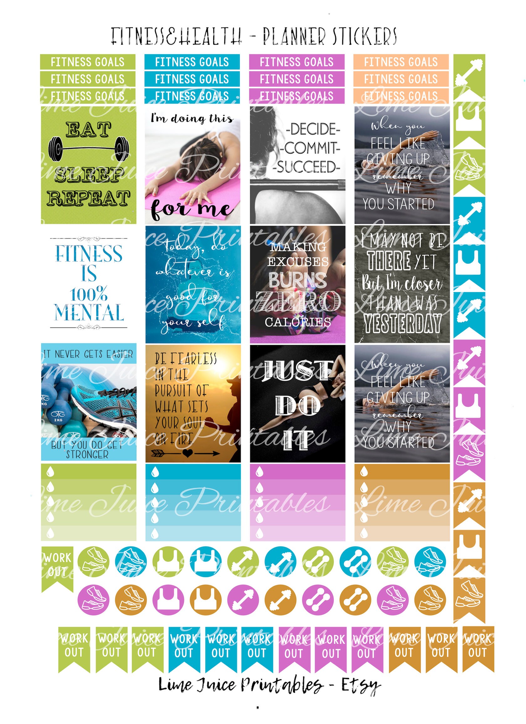 FITNESS-WORKOUT Stickers Printable Planner Stickers Planner Printables ...