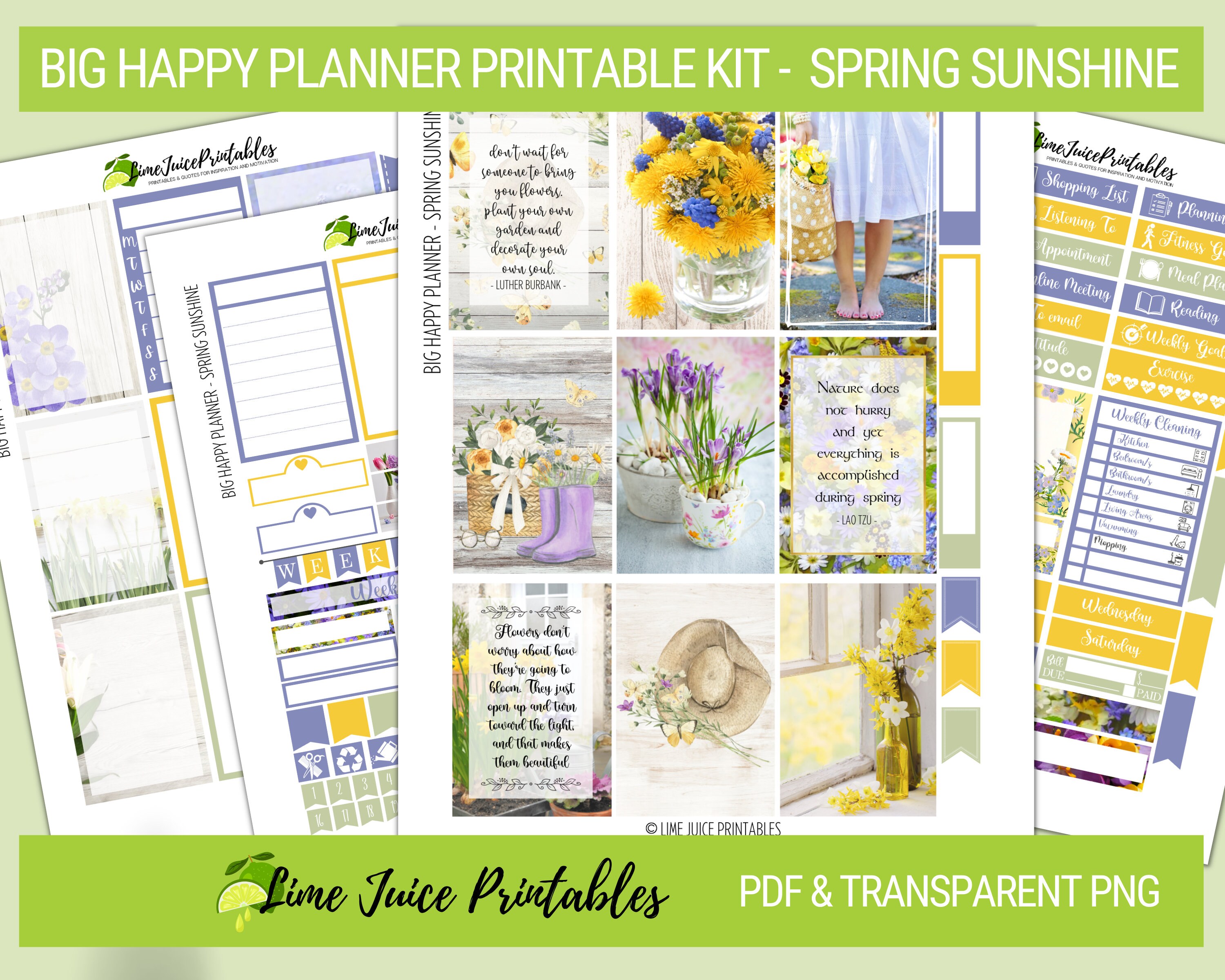 Spring Floral Sticker Kit: Big Happy Planner, Transparent PNG (digital ...