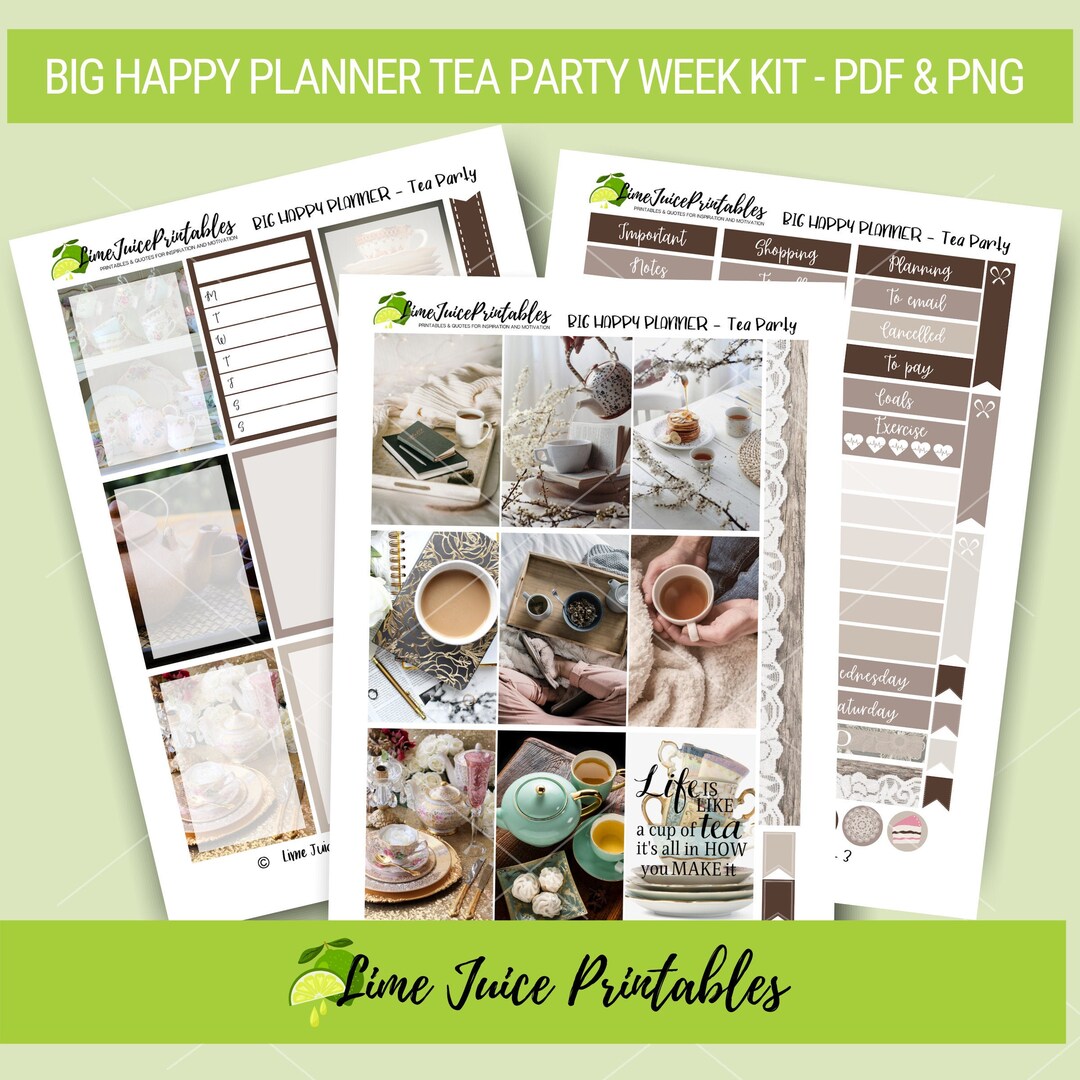 Tea Party Planner Sticker Kit: Big Happy Planner Weekly (PDF & PNG) - Etsy