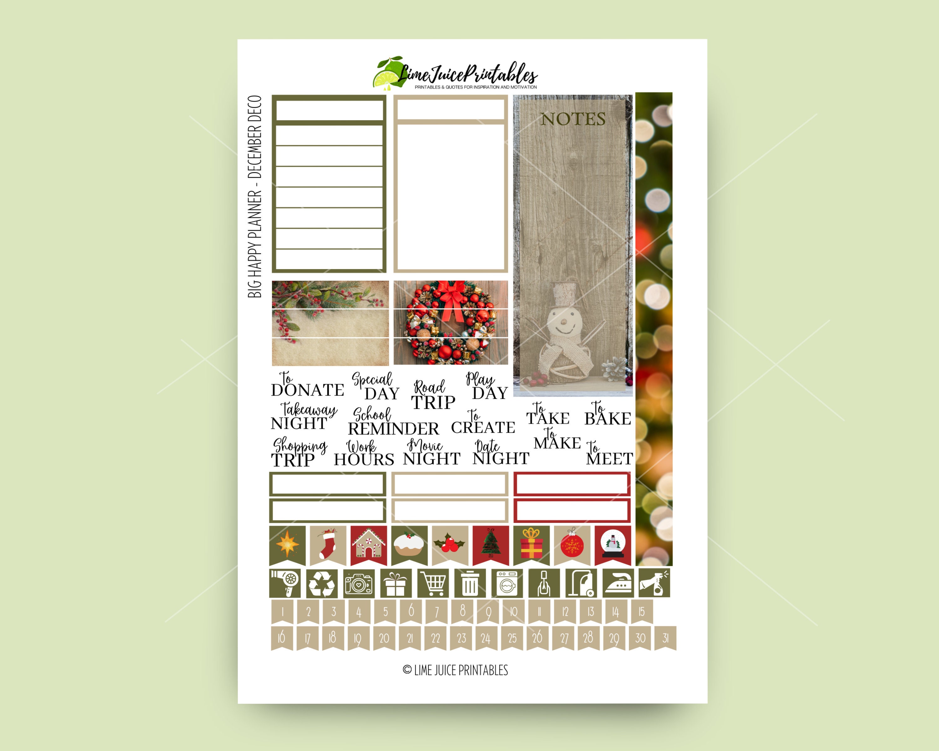 December Deco Week Sticker Kit Printable Stickers Christmas - Etsy
