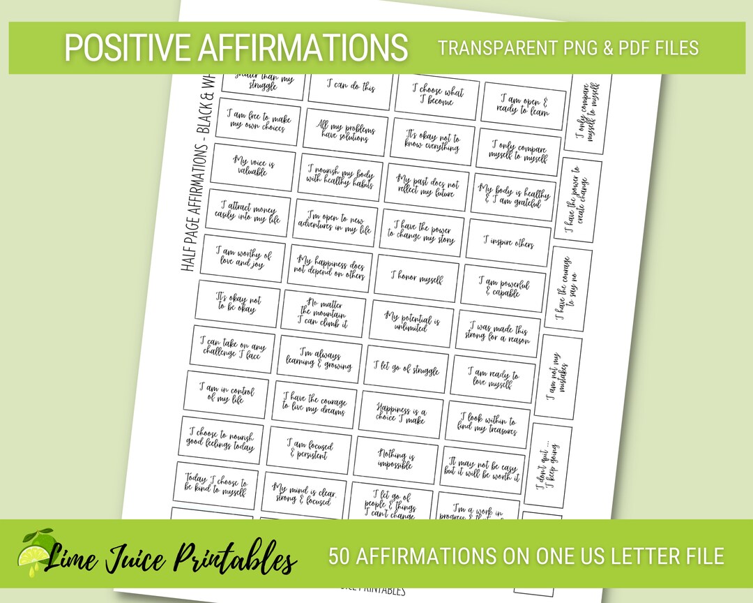 Printable POSITIVE AFFIRMATIONS, Digital Inspirational-planner Stickers ...