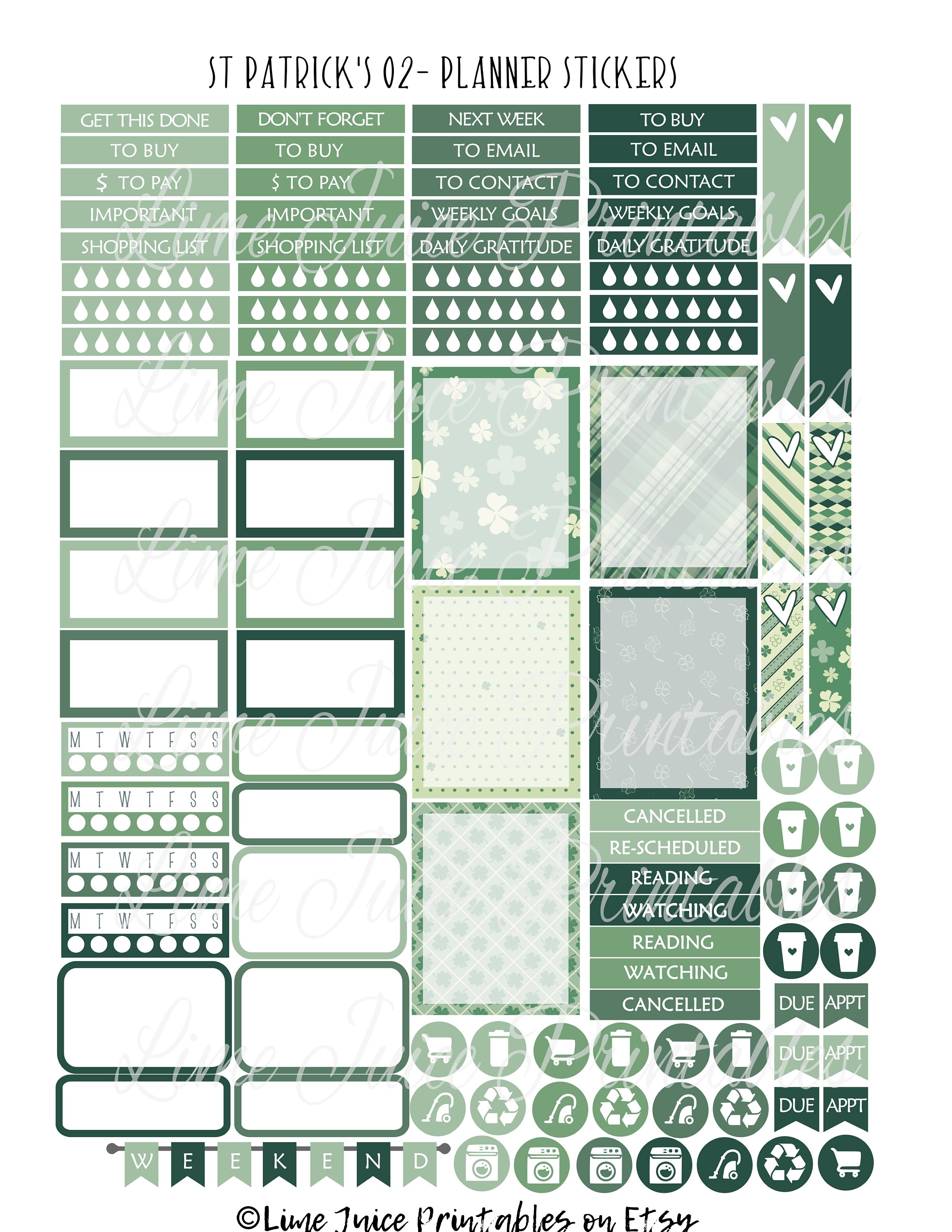 ST PATRICK'S DAY | Printable Planner Sticker | March Printable Sticker ...