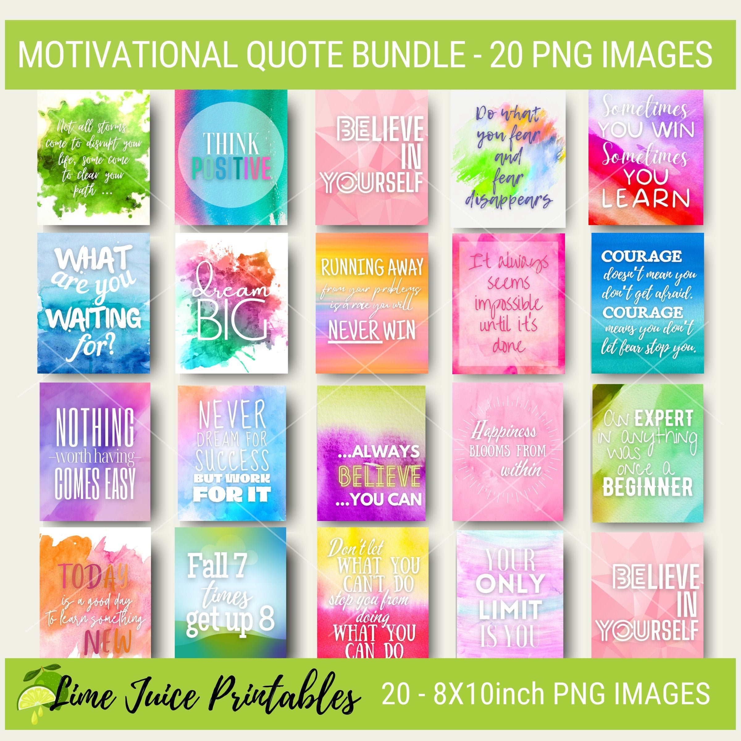 Motivational-inspirational Quotes Watercolor Bundle | 20 Printables ...