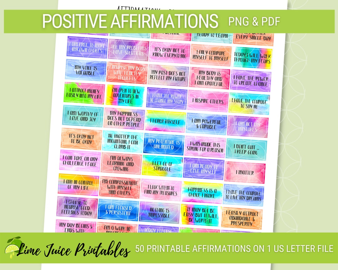 Printable POSITIVE AFFIRMATIONS, Planner Quotes, Digital Inspirational ...