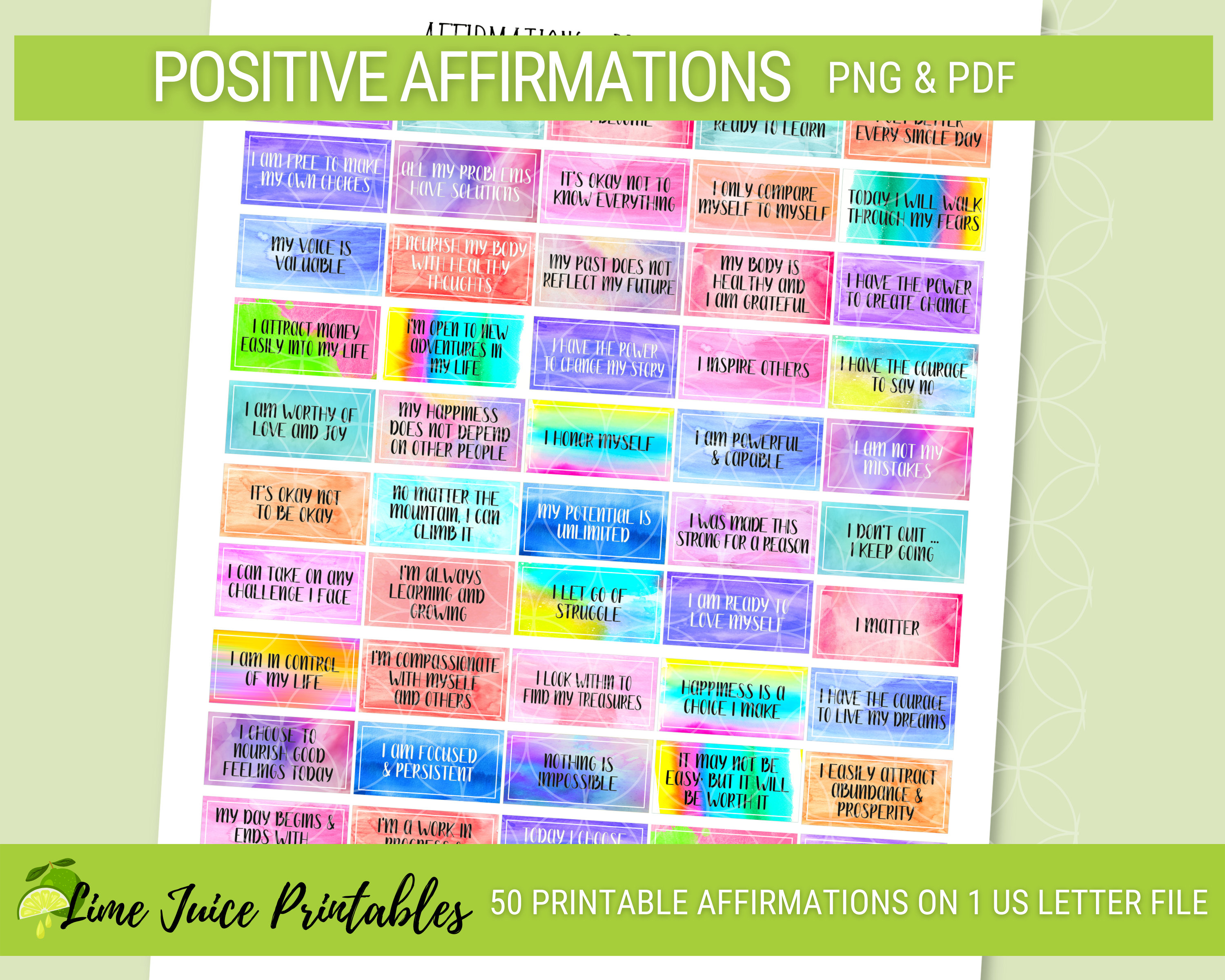 Printable POSITIVE AFFIRMATIONS, Planner Quotes, Digital Inspirational ...