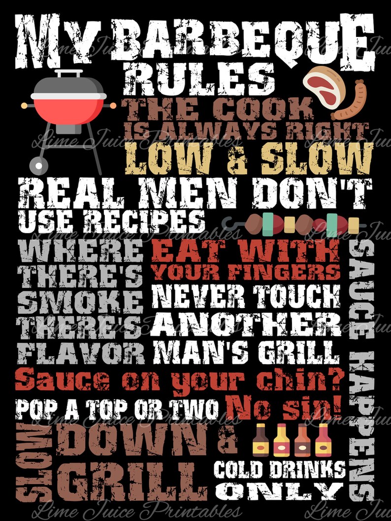 BBQ RULES Signbbq Rules Printable Sign for Men Barbeque - Etsy