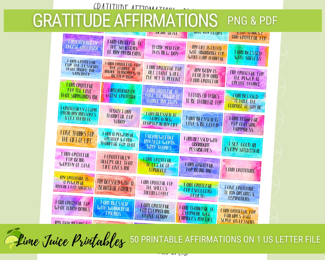 Gratitude Affirmations Stickers: Planner & Journal (digital Download ...