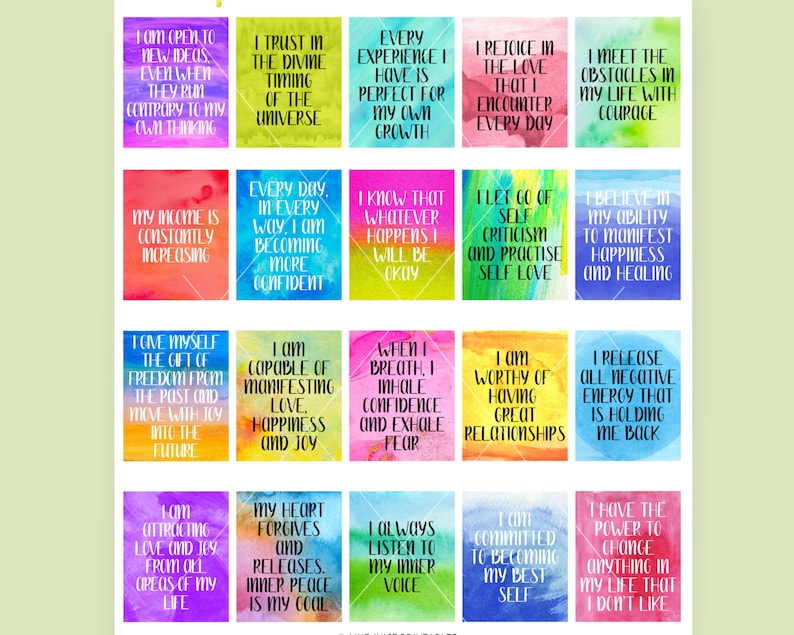 Printable POSITIVE AFFIRMATIONS for Happy Planner, Digital ...