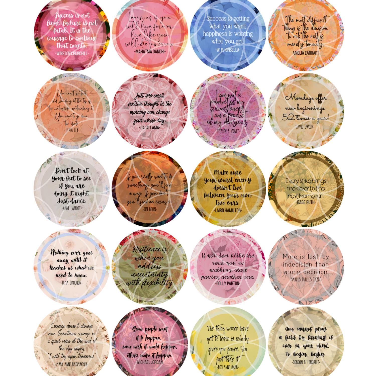 Inspirational Quote Stickers: 20 Round Positive Affirmations (PNG, PDF ...