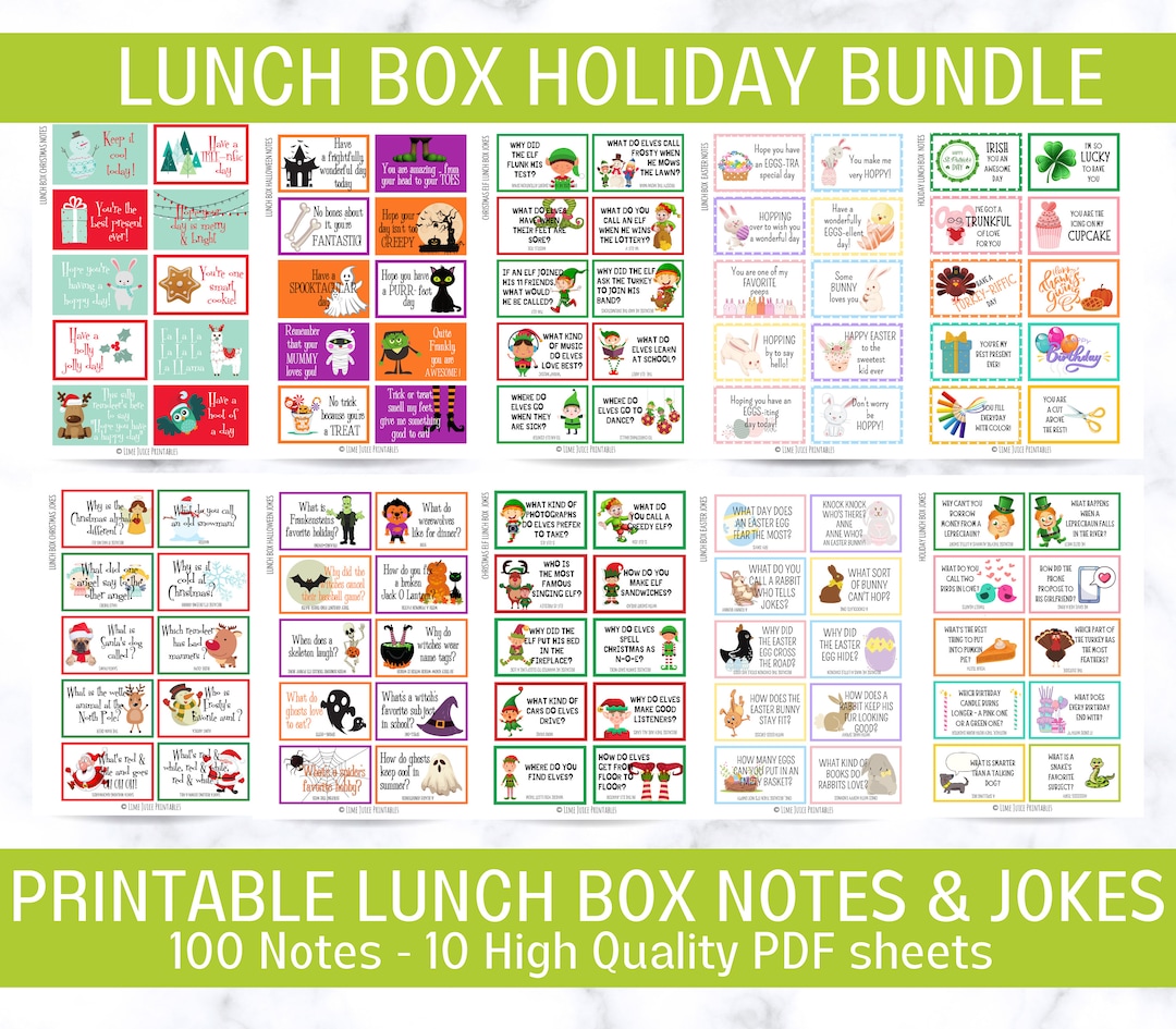 100 Kids Lunchbox Printables, Holiday Bundle, Kids Notes & Jokes ...