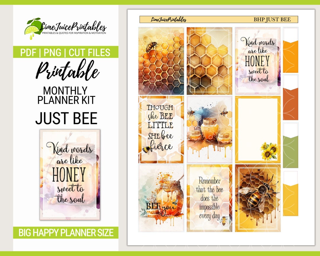 Sunflower Bee Big Happy Planner Kit: Monthly Stickers (digital Download ...