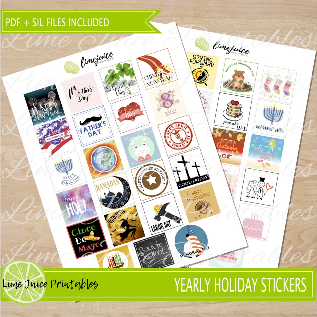 YEARLY HOLIDAYS Printable Planner Stickers, Vacation Stickers, Planner ...