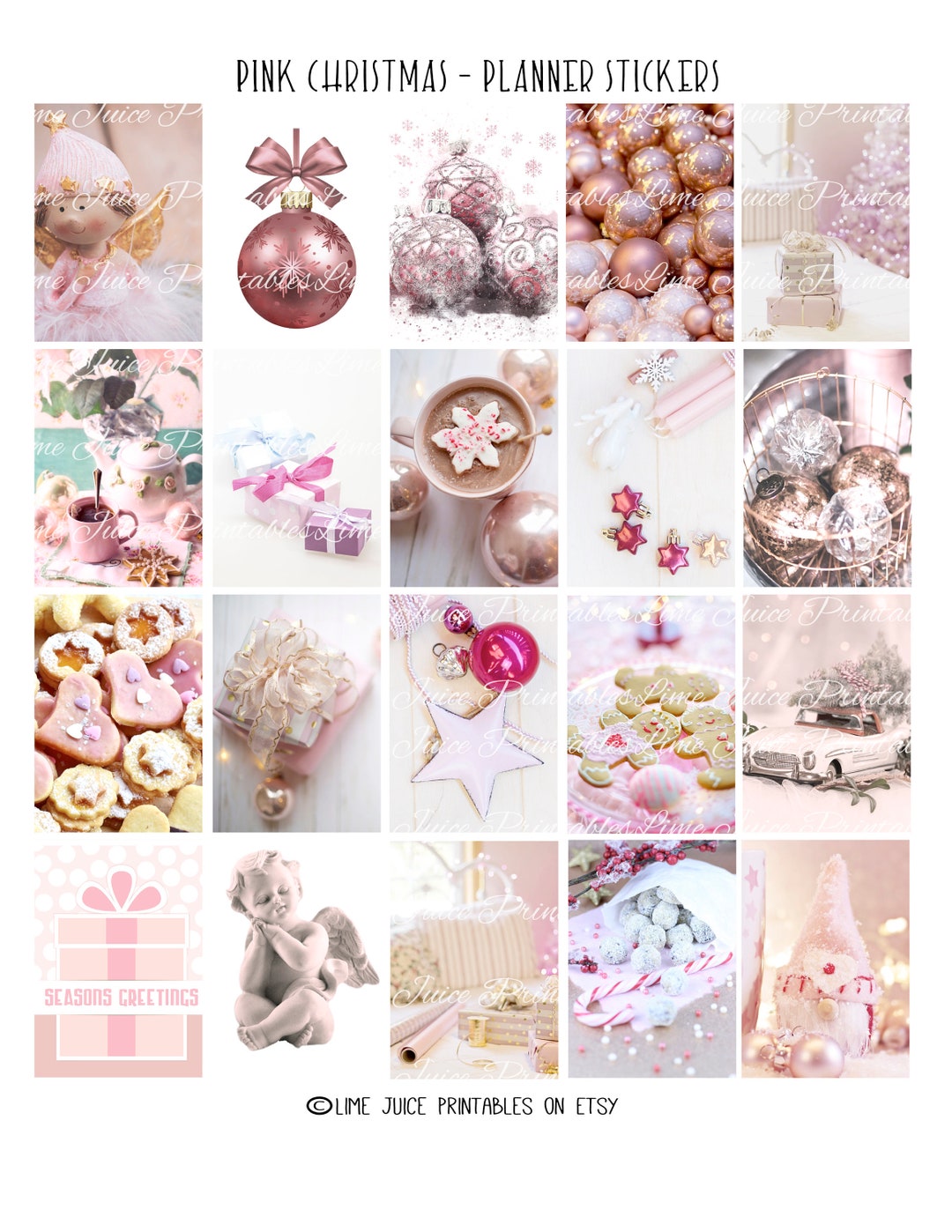 PINK CHRISTMAS Printable Planner Stickers, Decorative Stickers ...