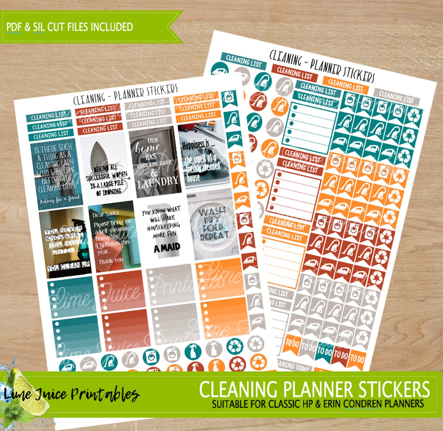 Printable CLEANING STICKERS & QUOTES for Planners, Weekly Planner Kit ...