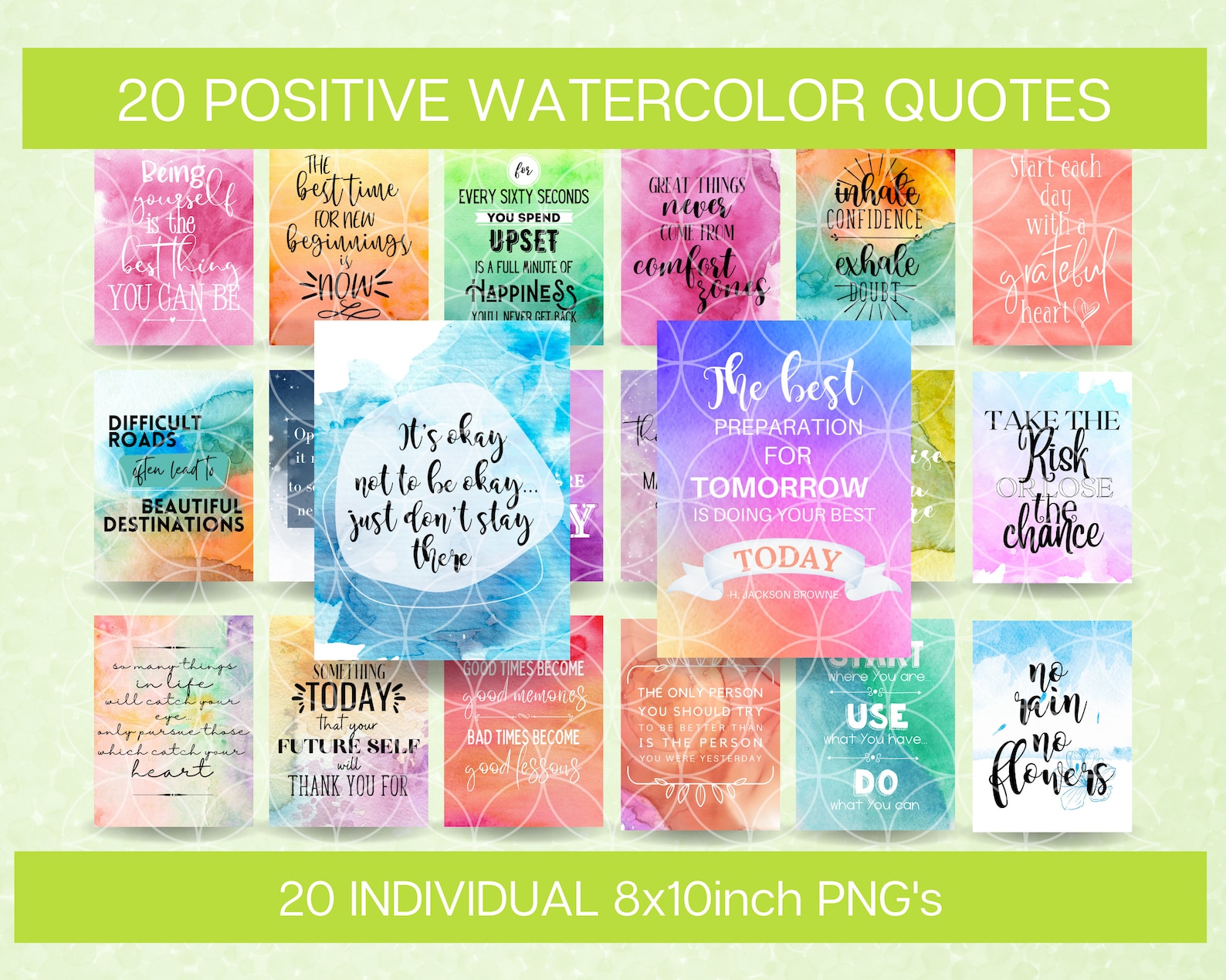 Positive Watercolor Quotes Bundle | 20 Printables | Wall Art ...