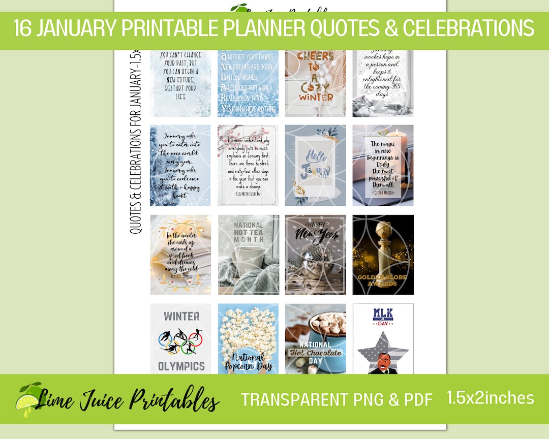 Planner Quotes & Celebrations for JANUARY, Printable, Positive Quotes ...