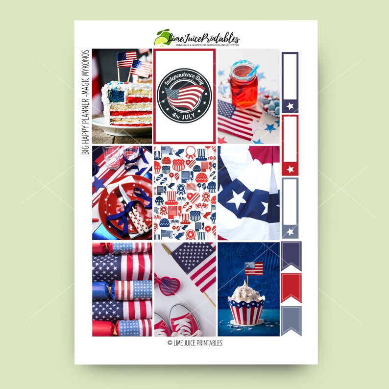 JULY FOURTH Printable Planner Stickers | Week Kit | Transparent PNG ...