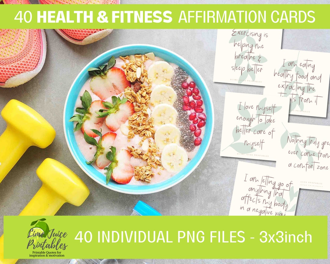 Health & Fitness Affirmation Cards: 40 PNG Printable Files (3x3 Inch ...
