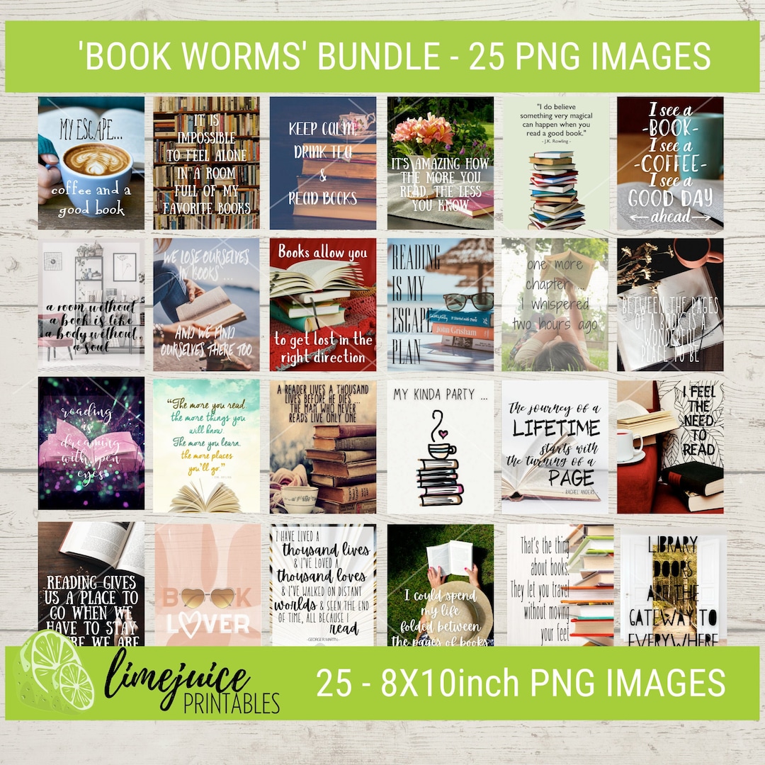 Motivational Bookworms-reading Quotes Bundle | 25 Printables ...