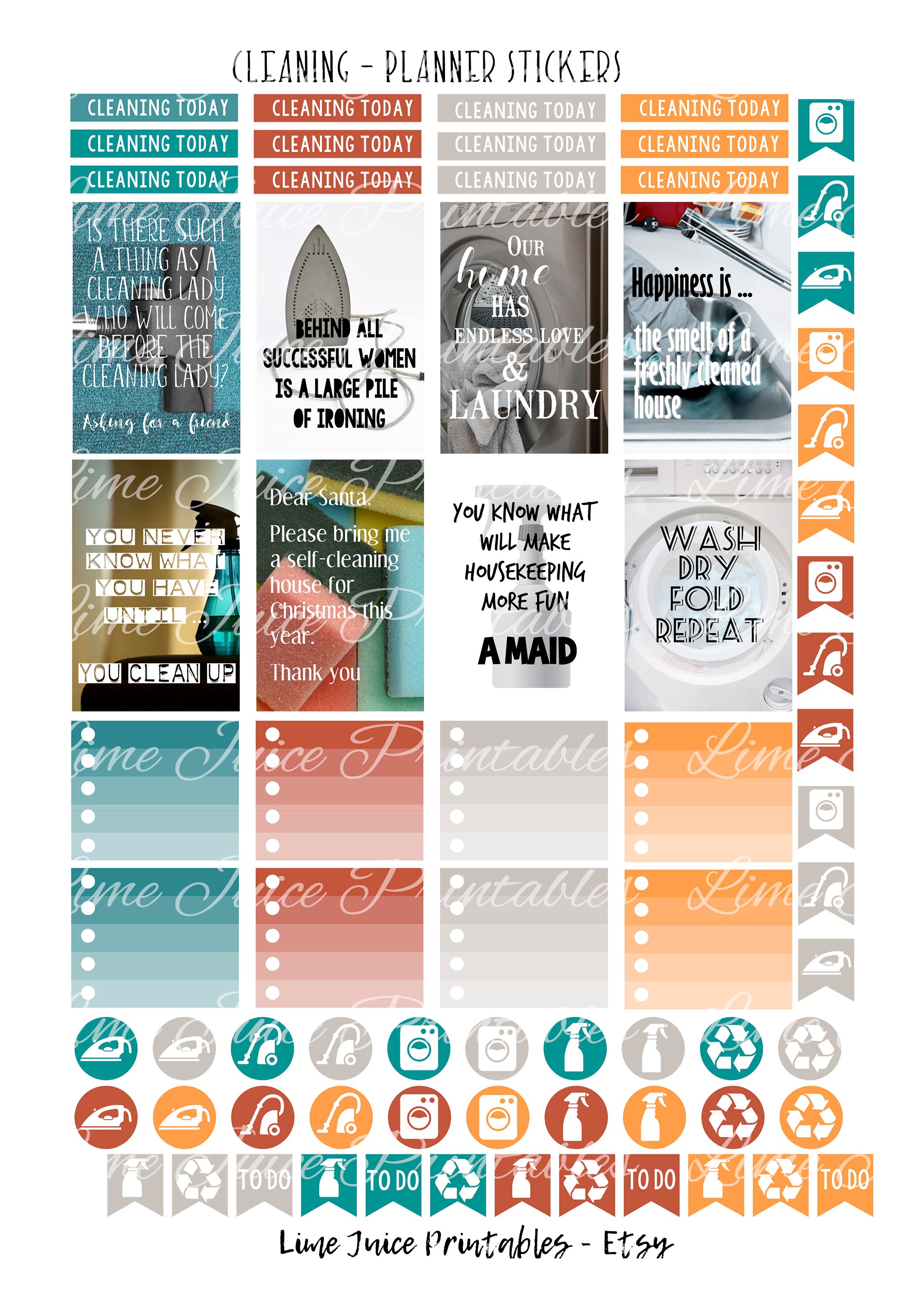 Printable CLEANING STICKERS & QUOTES for Planners, Weekly Planner Kit ...