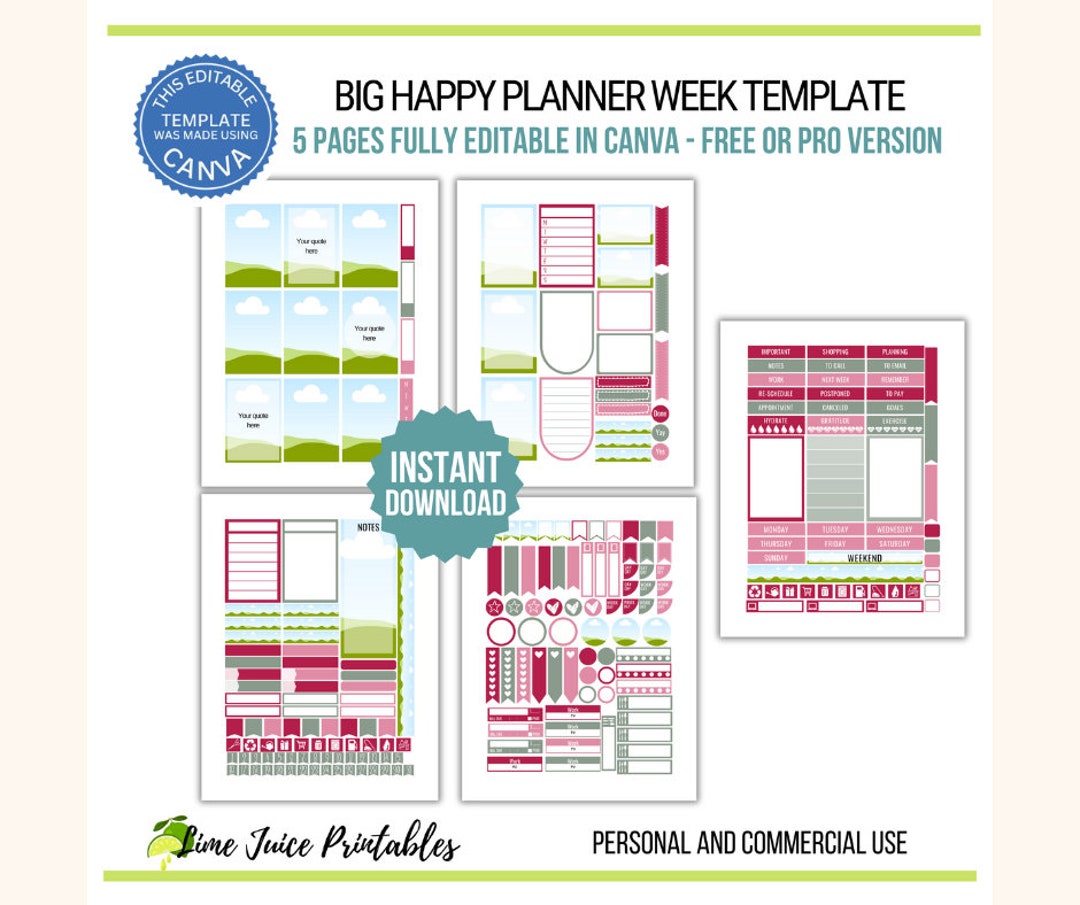 Editable Canva Planner Sticker Templates - Big Happy Planner Week Kit ...