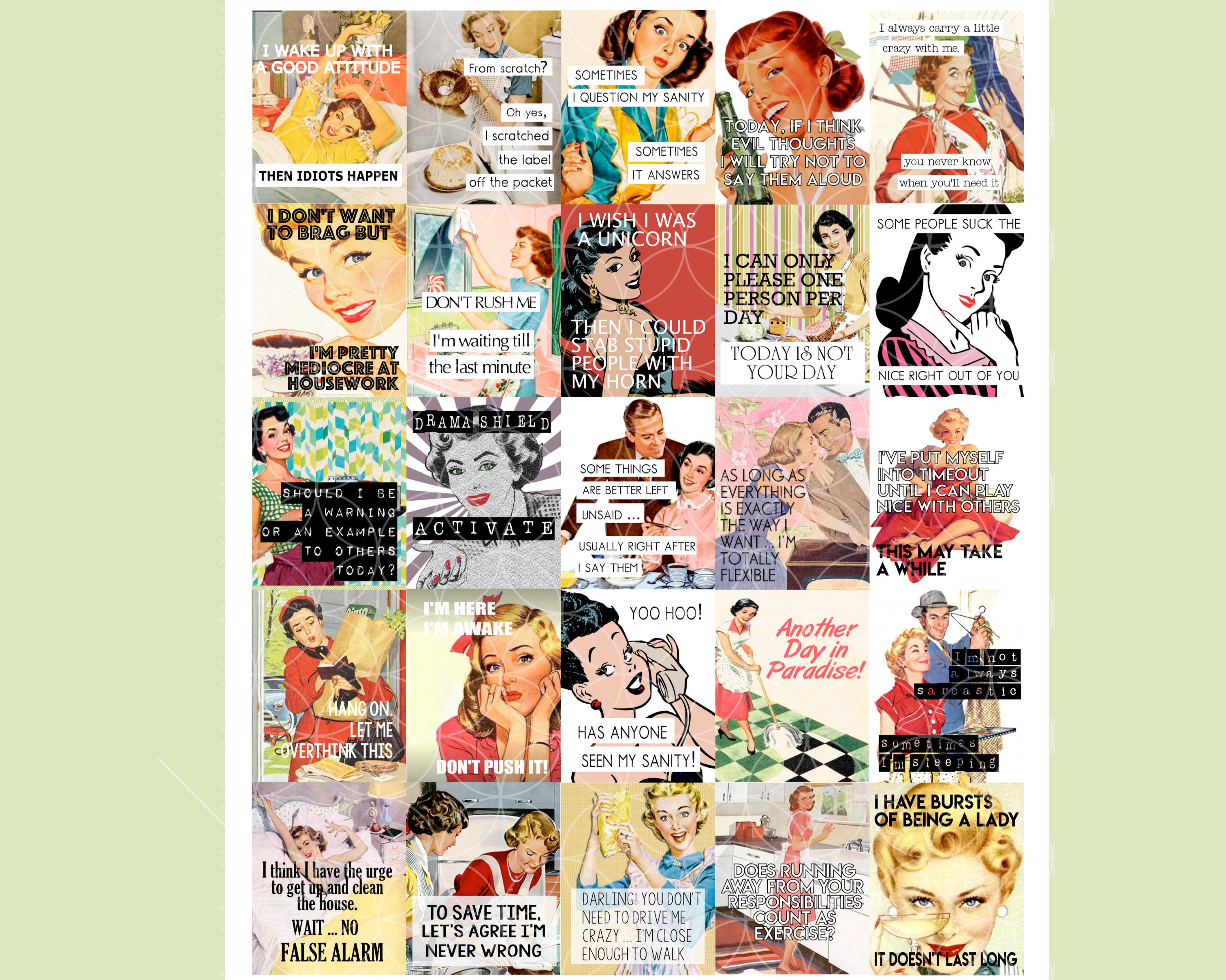 Sassy Sarcasm Planner Stickers: Funny Retro Quotes (PNG & PDF) - Etsy