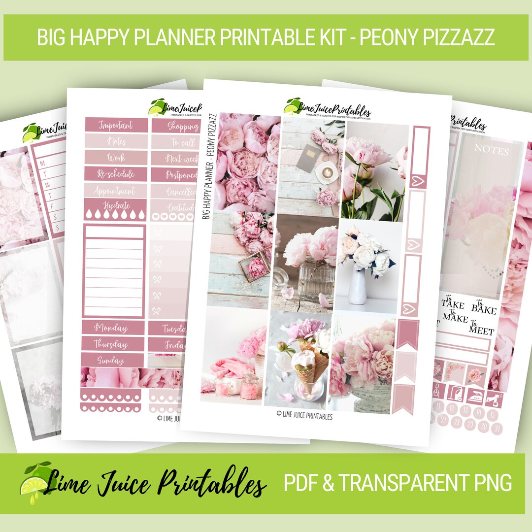 Peony Planner Kit: Pastel Floral Stickers for Big Happy Planner (PDF ...
