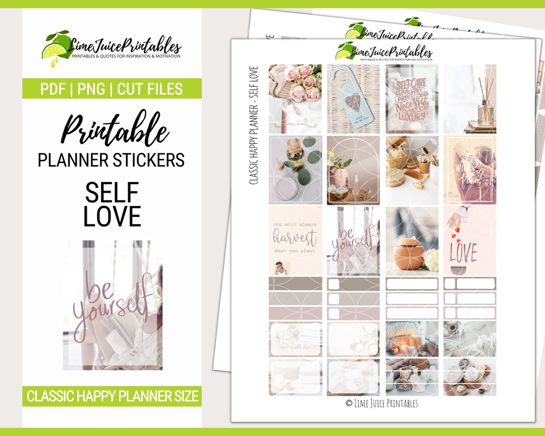 Printable SELF LOVE Classic Happy Planner Stickers, Happy Planner ...