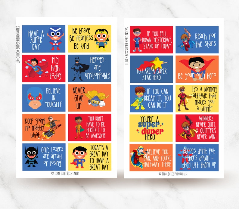 Superhero Lunchbox Notes for Boys - 3x2in Card Images - Etsy