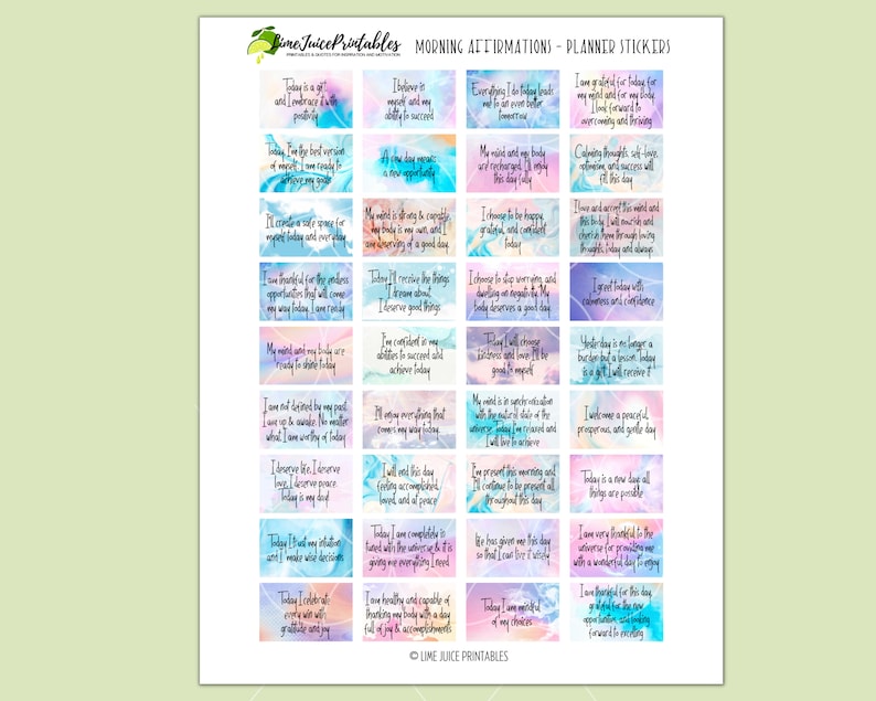 Printable Morning Daily Affirmations - Planner Quotes & Inspirational ...