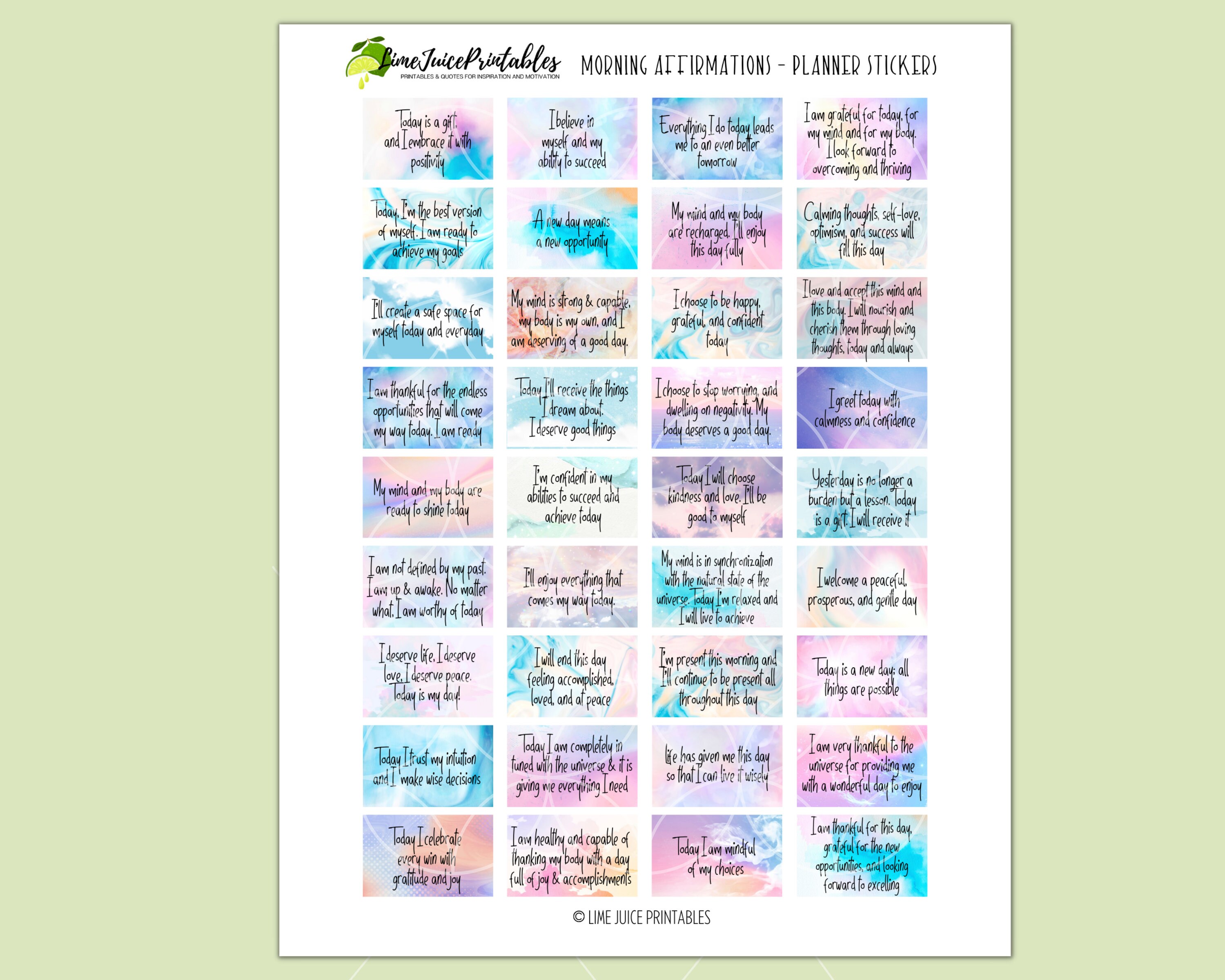 Printable Morning Daily Affirmations - Planner Quotes & Inspirational ...