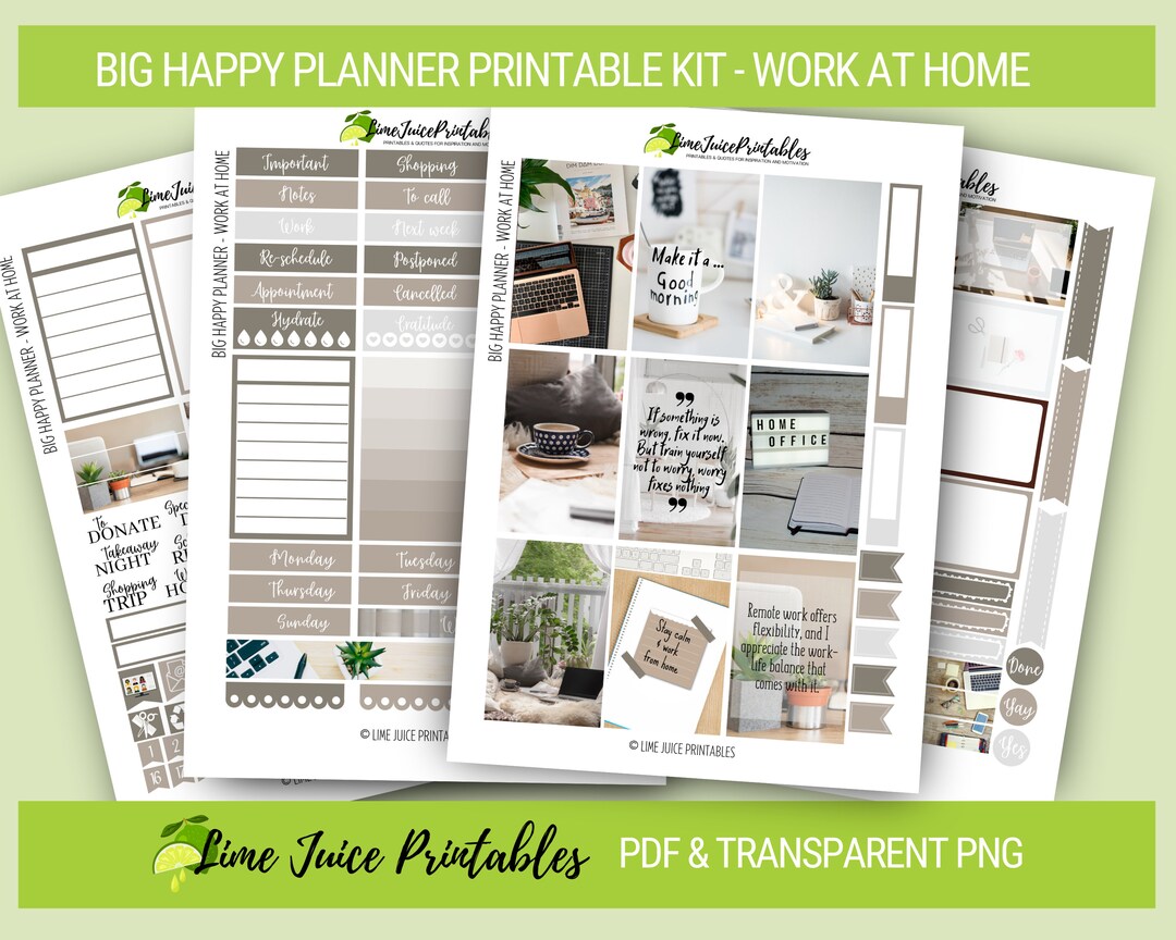 Work From Home Sticker Kit: Big Happy Planner (printable PNG) - Etsy