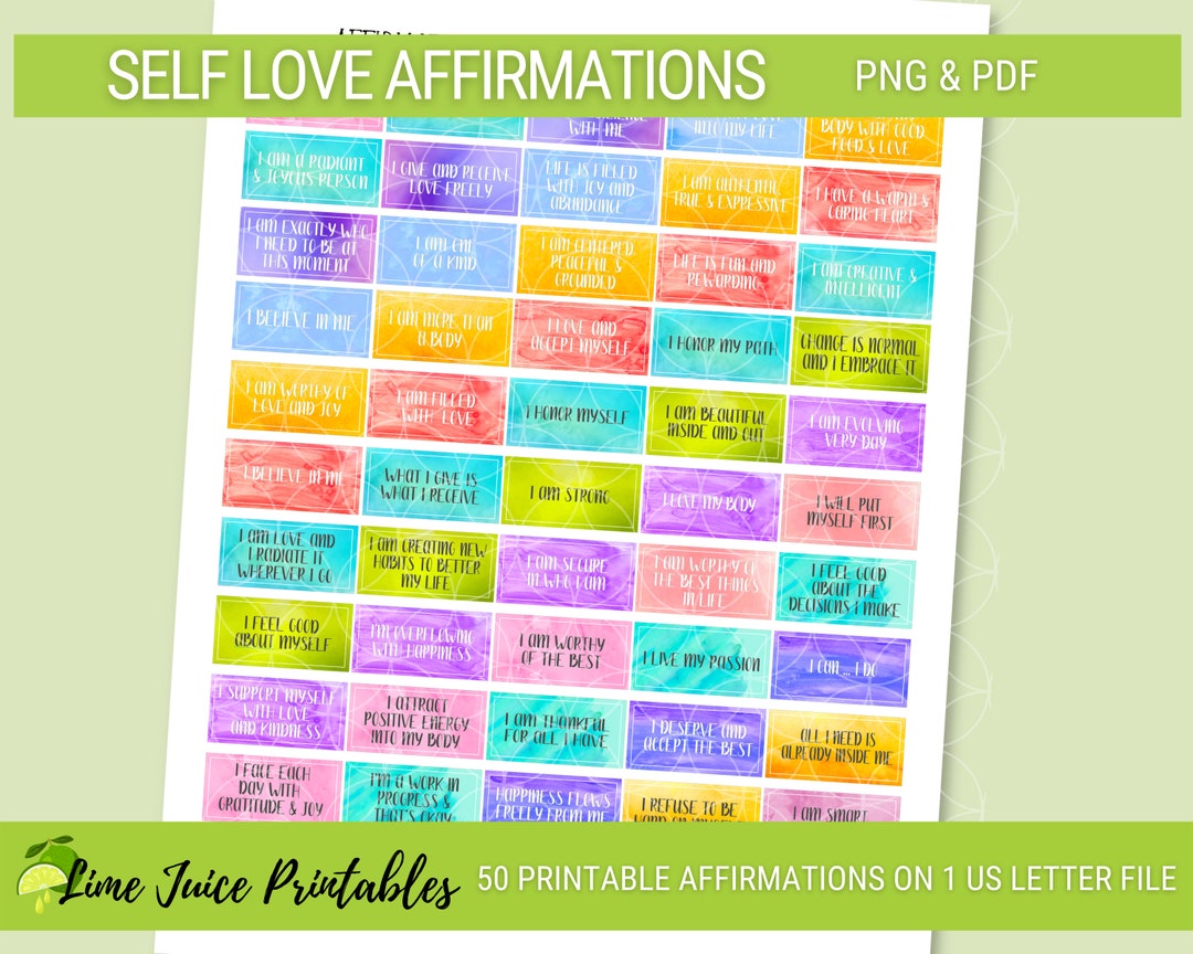 50 SELF LOVE Affirmations-printable, Motivation Quotes, Digital ...