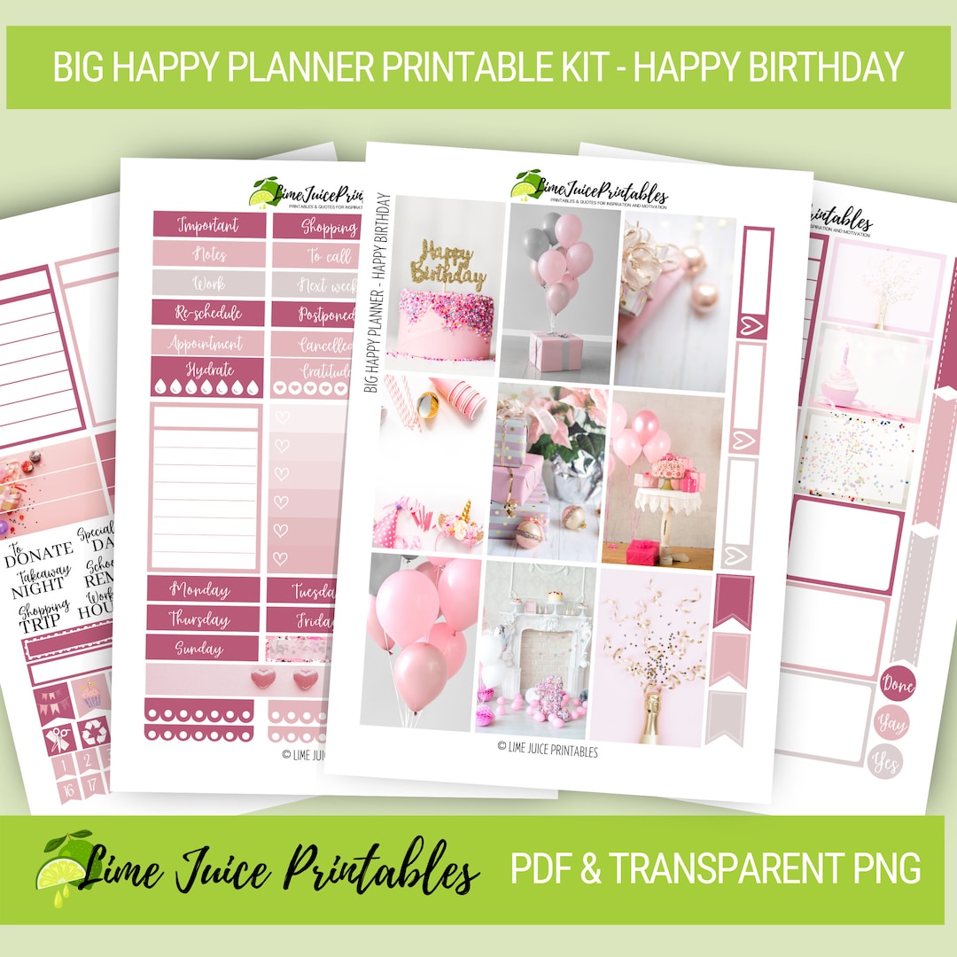 Happy Birthday | Big Happy Planner Printable Stickers | Week Kit ...