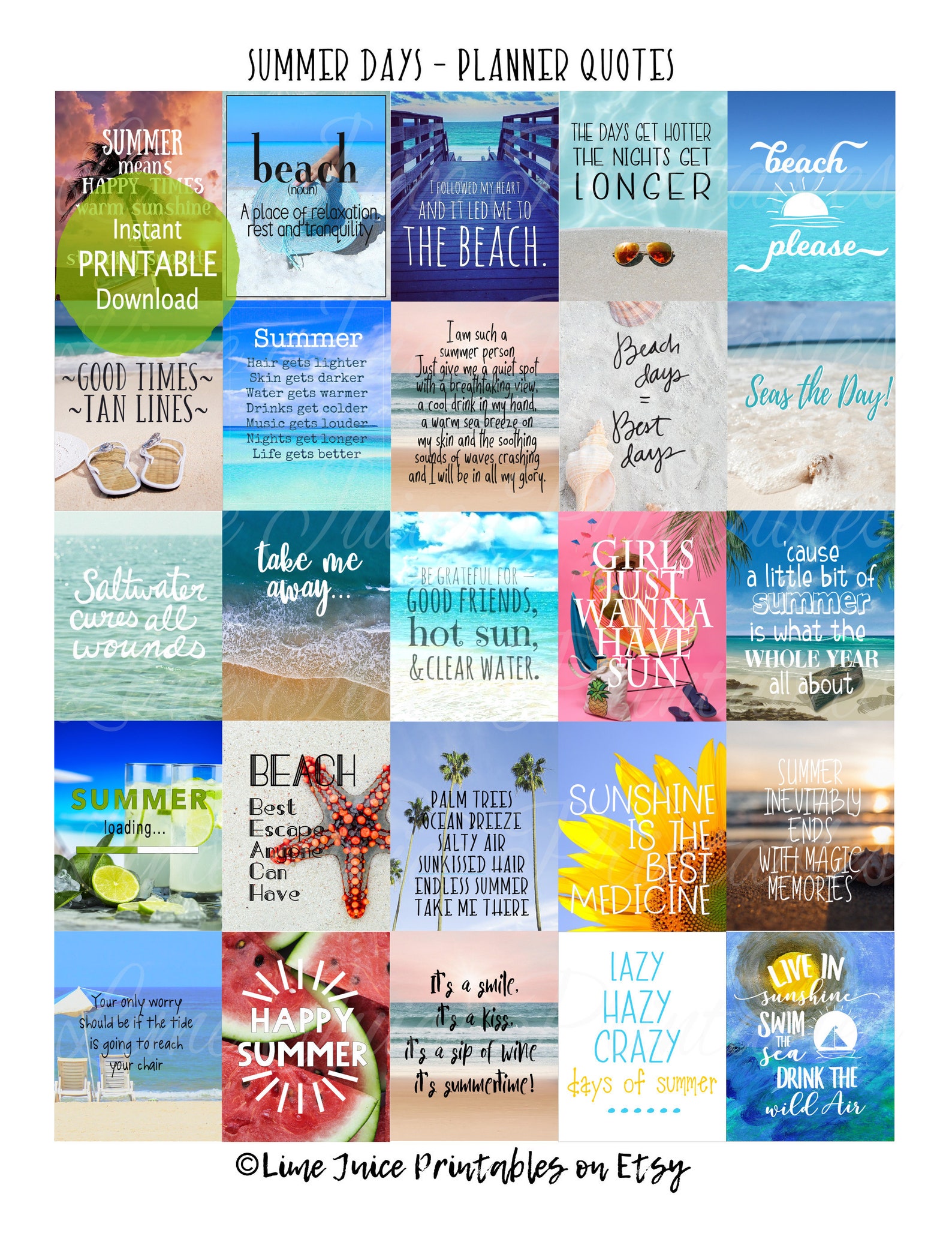 Printable SUMMER Quotes|planner Quotes|beach Quote Stickers|printable ...