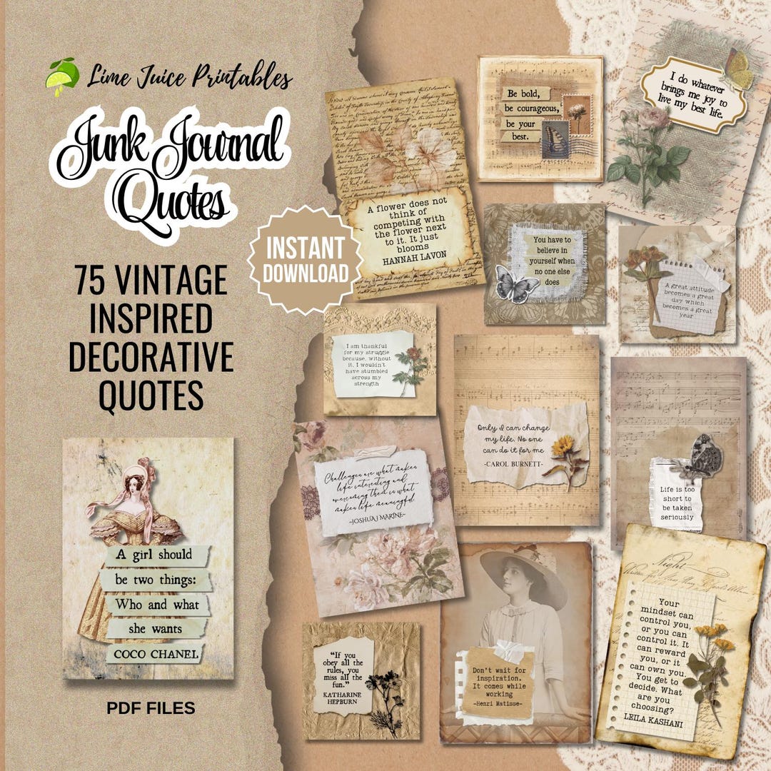 Inspirational Journal Quotes, Printable Vintage Labels, Digital Collage ...