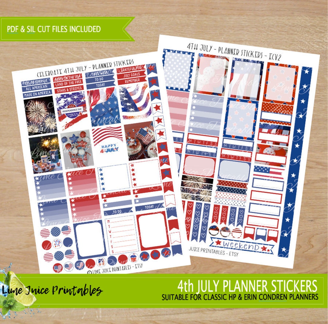 4th JULY PATRIOTIC STICKERS | Printable Planner Stickers | Planner ...