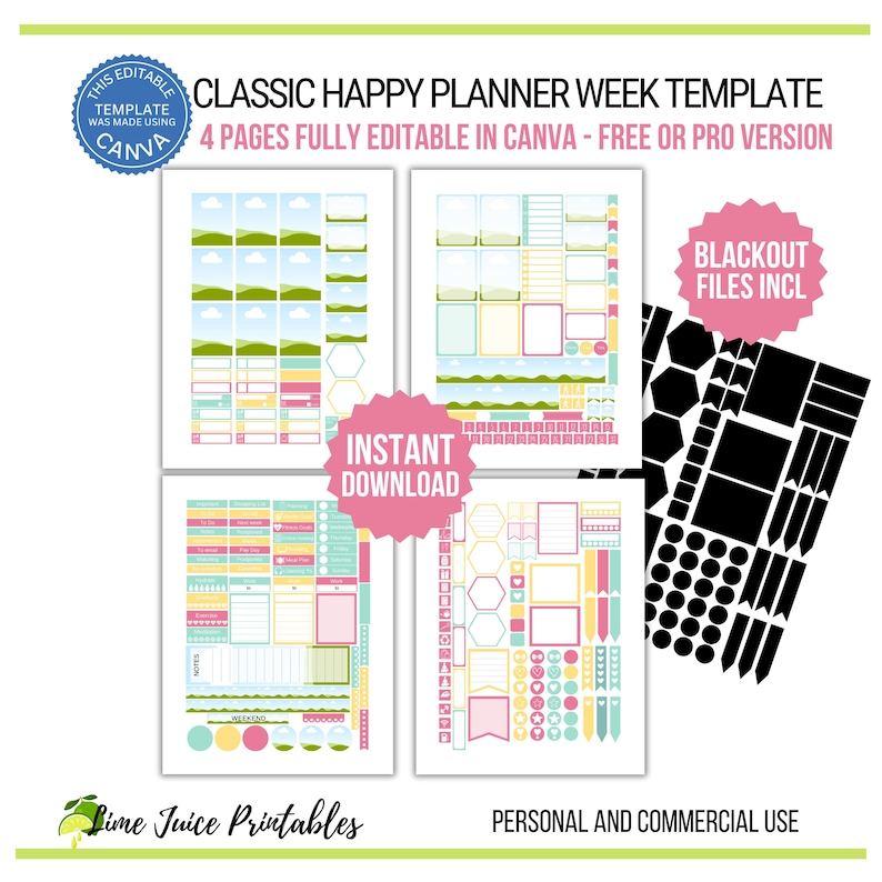 Editable Planner Sticker Templates: Classic Happy Planner Week Kit ...