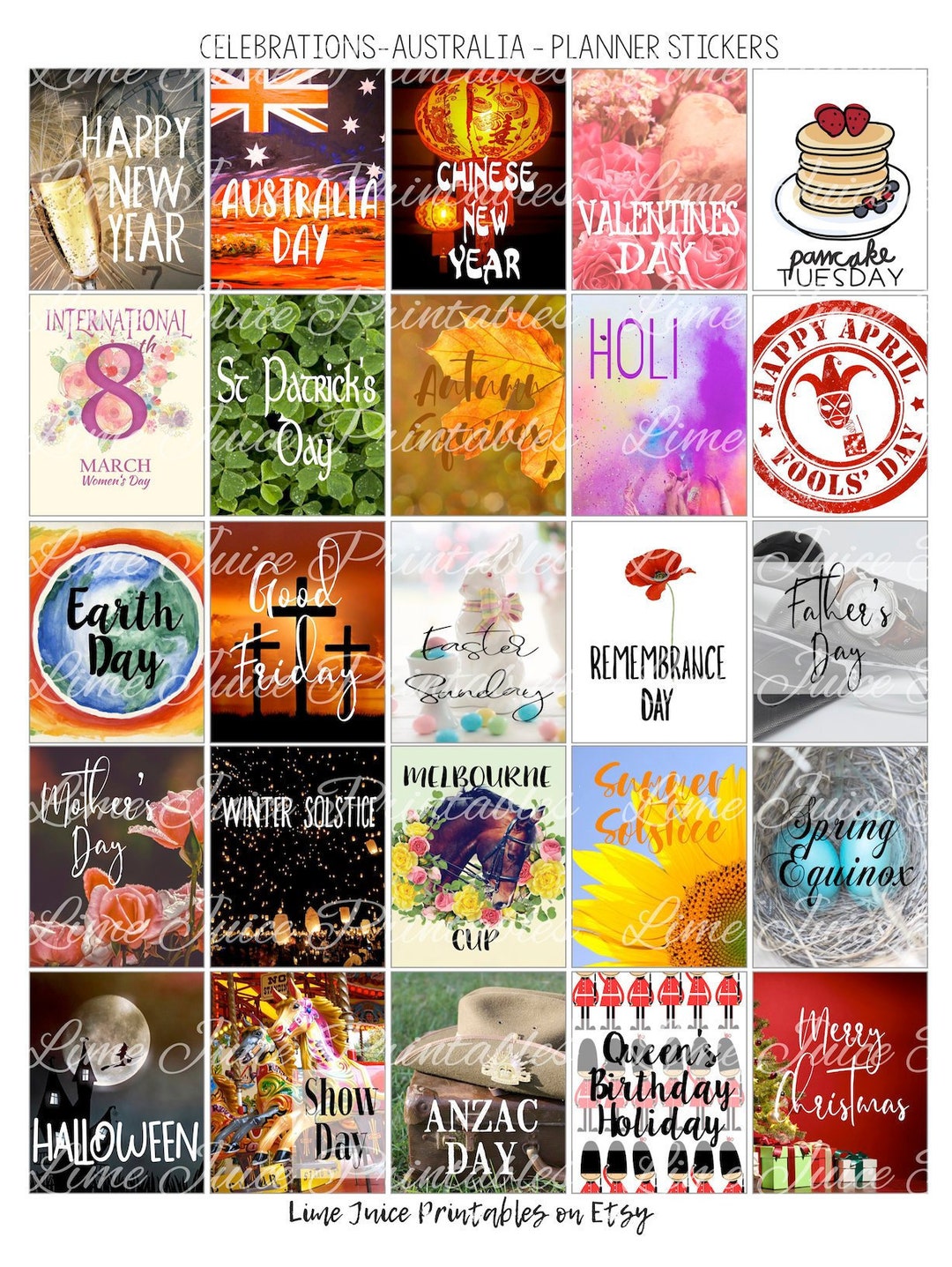 Australian Holiday Planner Stickers: Celebration Stickers (PDF) - Etsy