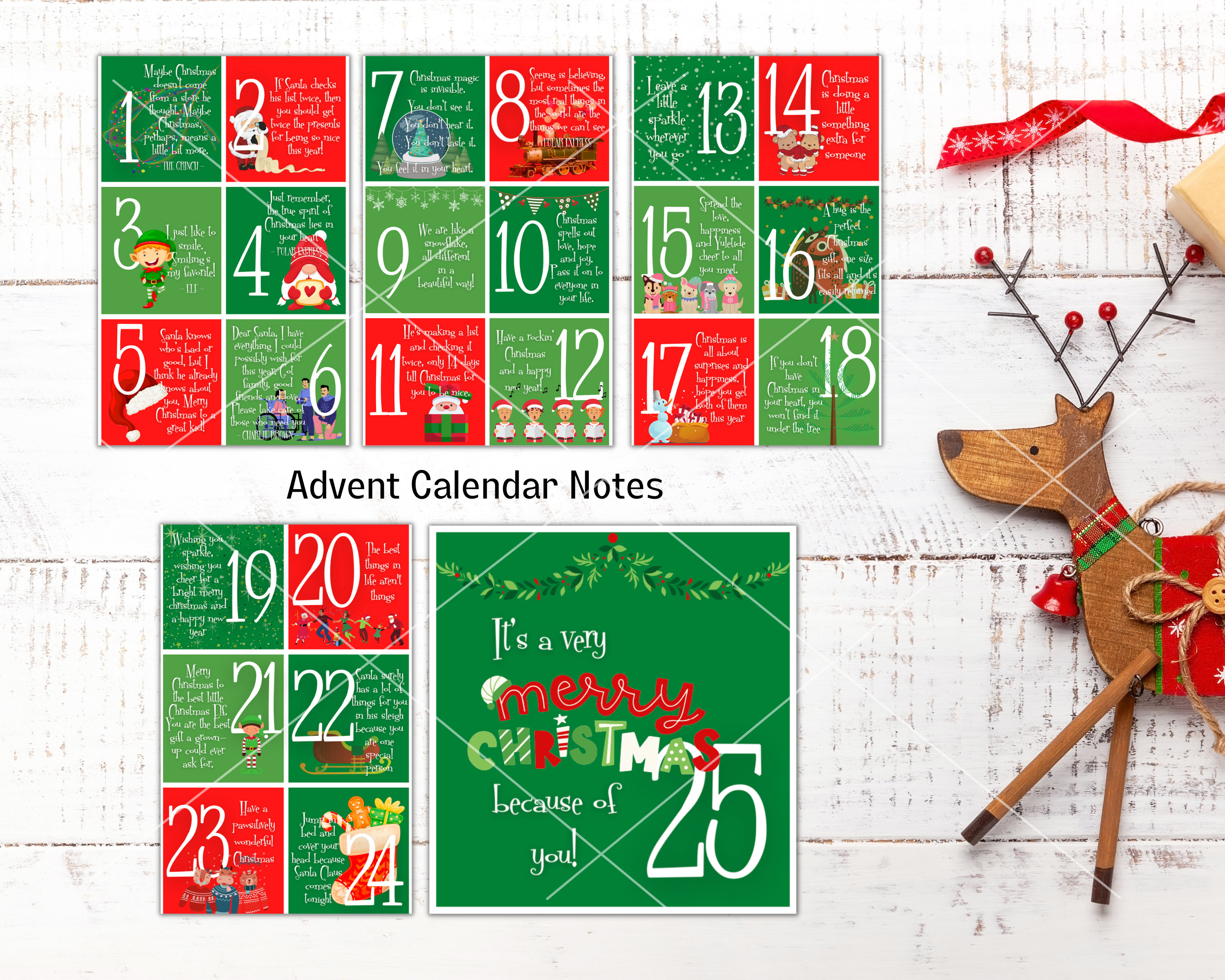 Printable Christmas Advent Cards for Kids, Advent Calendar, 25 PNG ...