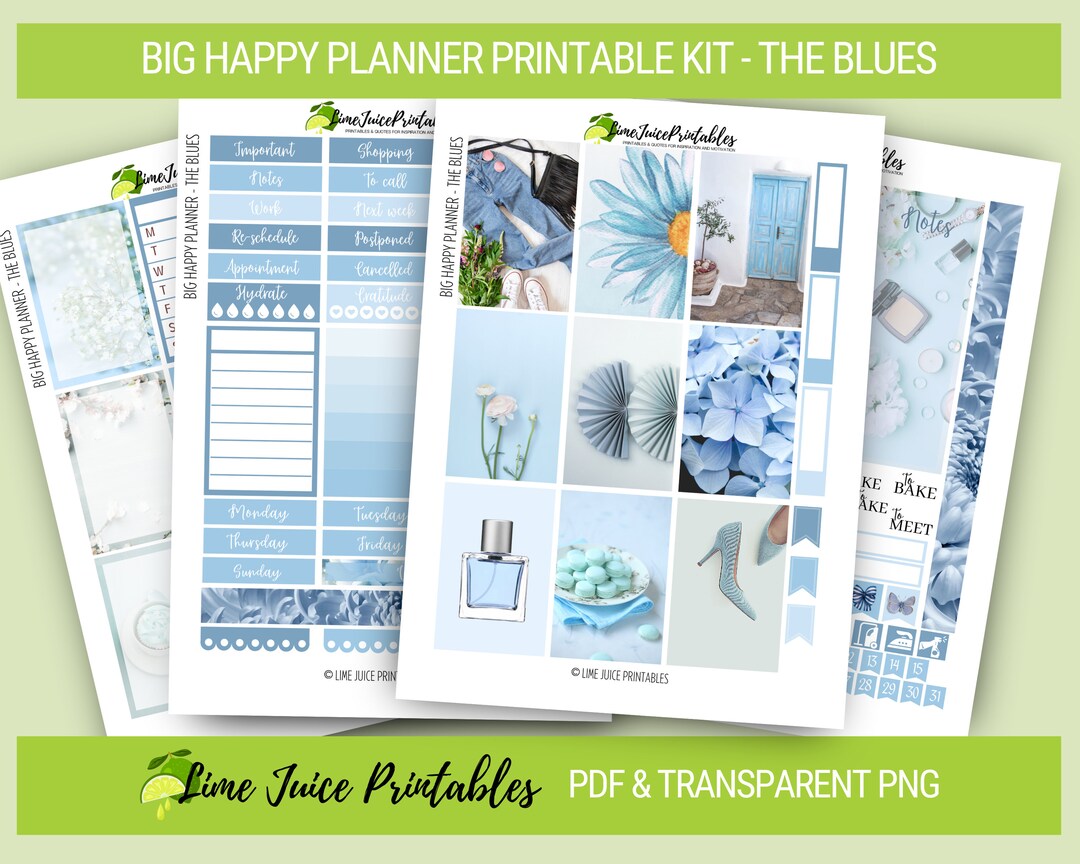Big Happy Planner THE BLUES Printable Stickers, Week Kit, Calming ...
