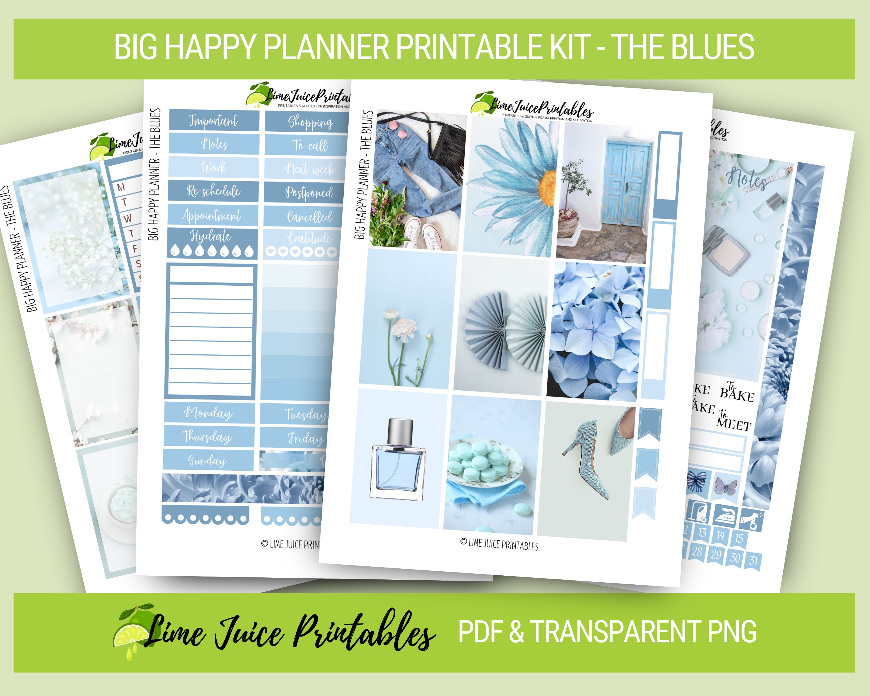 Big Happy Planner THE BLUES Printable Stickers, Week Kit, Calming ...