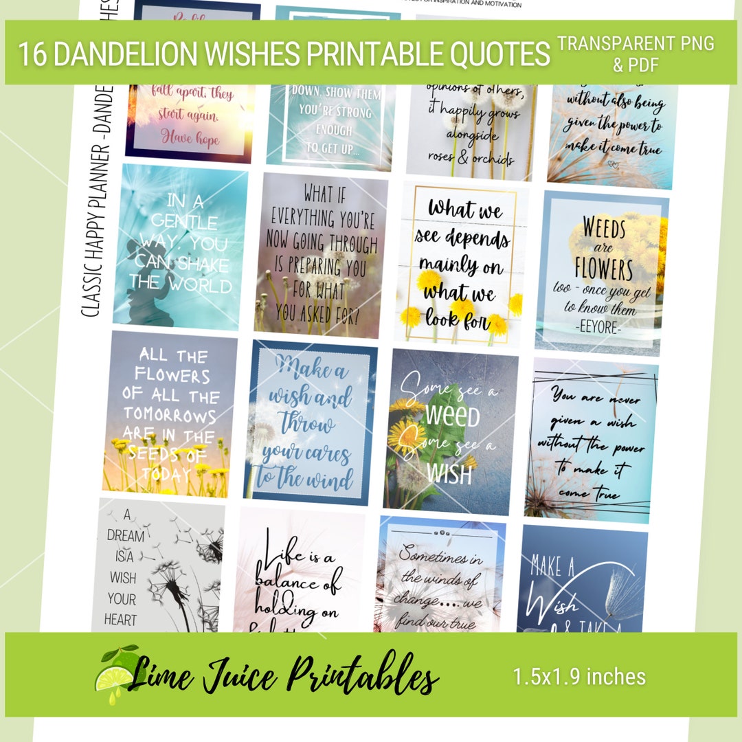 DANDELION WISHES Printable Planner Quotes|dreams and Wishes|life Quotes ...