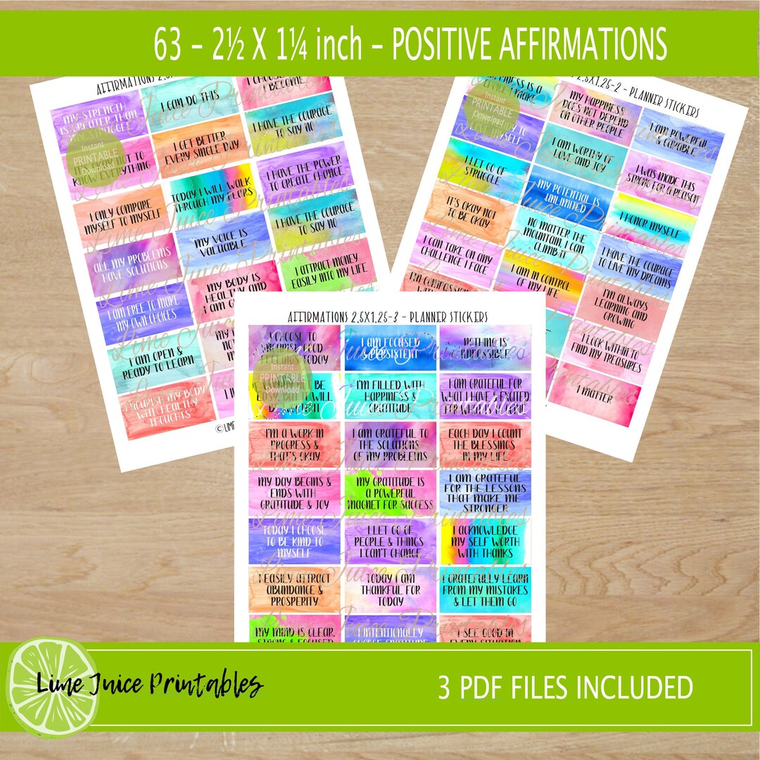 63 Positive Affirmations Cards | Printable Planner Stickers (PDF) - Etsy