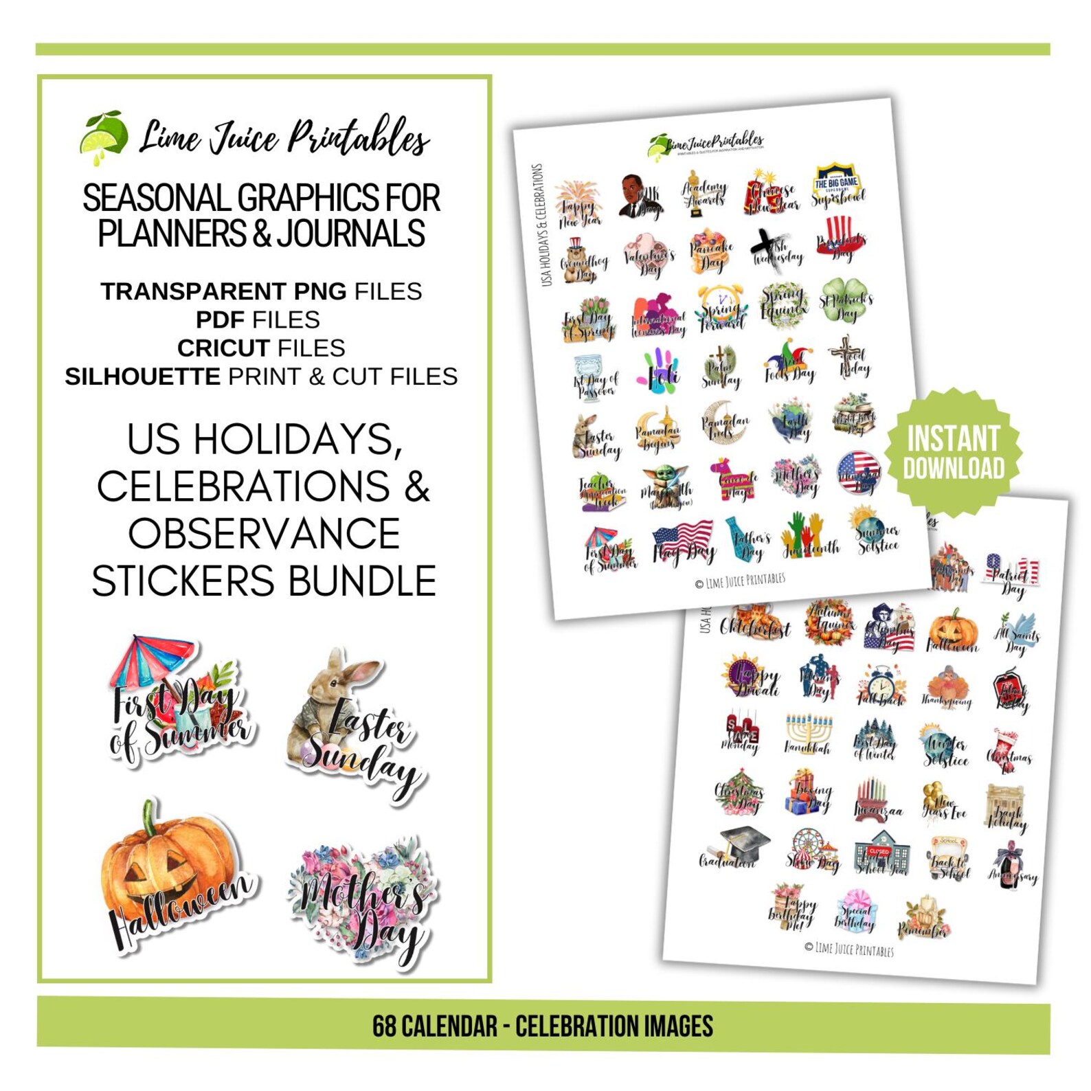 Printable Planner Stickers - Yearly Holidays, Celebrations ...