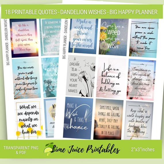 DANDELION WISHES Positive Planner Quotesplanner Quoteslife | Etsy