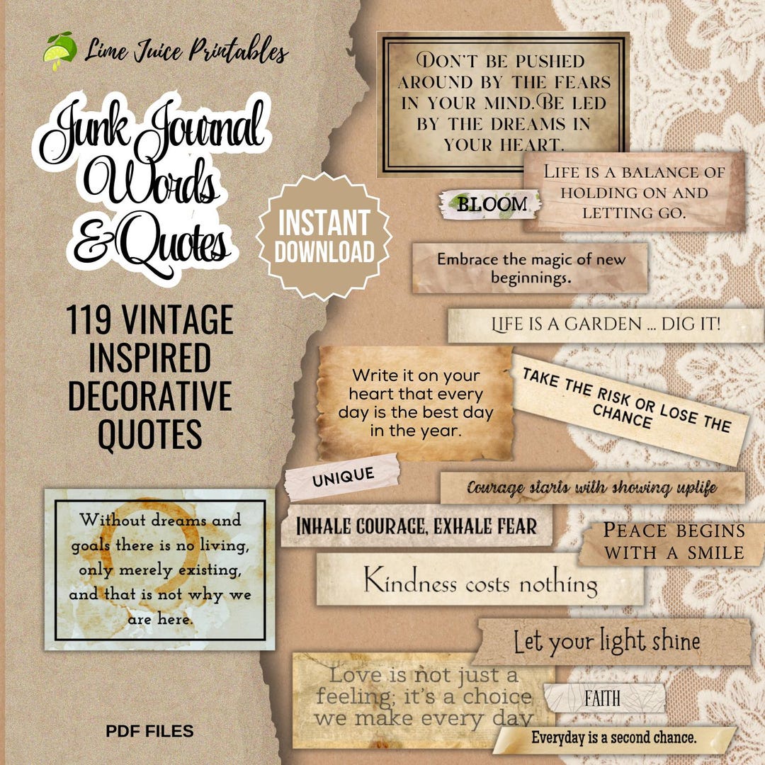 Vintage Journal Quotes: Inspirational Ephemera, Printable Labels (PDF ...