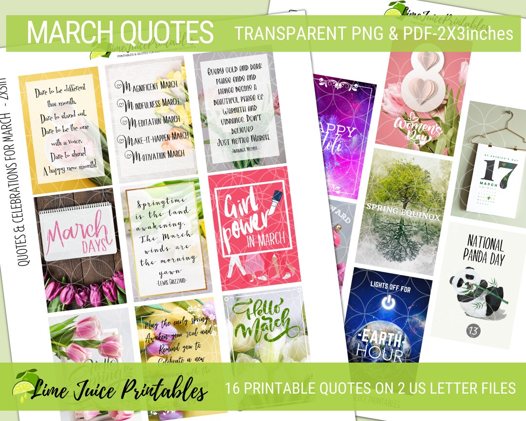Planner Quotes & Celebrations for MARCH, Printable, Positive Quotes ...